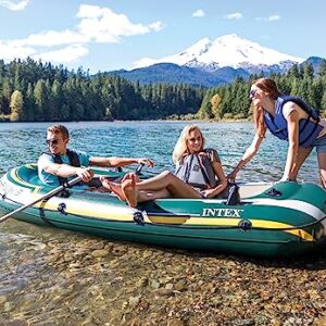 INTEX 68380EP Seahawk 3 Inflatable Boat Set: Includes Deluxe 54in Aluminum Oars and High-Output-Pump – SuperStrong PVC – Fishing Rod Holders – 3-Person – 790lb Weight Capacity