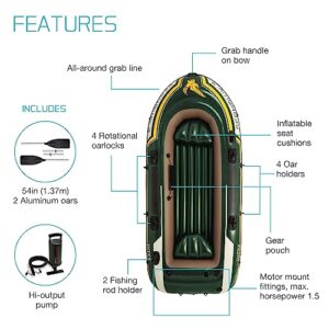 INTEX 68380EP Seahawk 3 Inflatable Boat Set: Includes Deluxe 54in Aluminum Oars and High-Output-Pump – SuperStrong PVC – Fishing Rod Holders – 3-Person – 790lb Weight Capacity