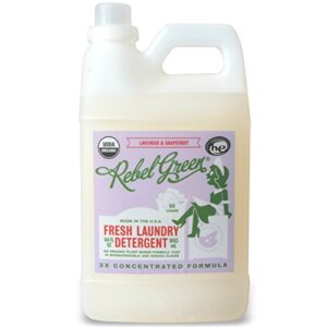 rebel green usda organic he liquid fresh laundry detergent - natural & hypoallergenic laundry soap, lavender and grapefruit - 64 loads