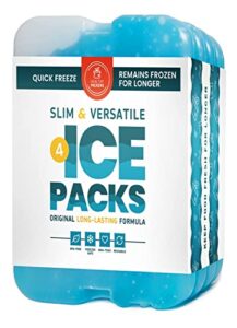 healthy packers ice packs for coolers - freezer packs - original cool pack | cooler accessories for the beach, camping and fishing | slim & long-lasting reusable ice pack for lunch box (set of 4)