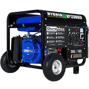 duromax xp12000eh generator-12000 watt gas or propane powered home back up & rv ready, 50 state approved dual fuel electric start portable generator, black and blue