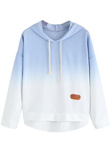 sweatyrocks women's long sleeve hoodie sweatshirt colorblock tie dye print tops blue ombre small