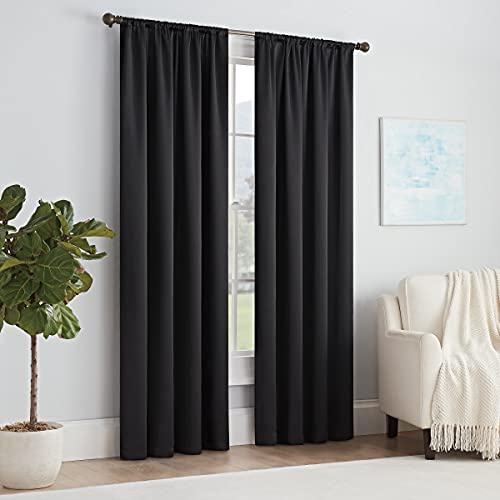 Eclipse Solid Thermapanel Modern Room Darkening Rod Pocket Window Curtain for Bedroom (1 Panel), 54 in x 84 in, Black