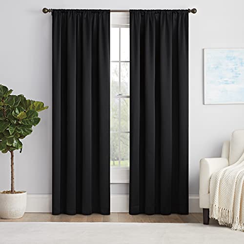 Eclipse Solid Thermapanel Modern Room Darkening Rod Pocket Window Curtain for Bedroom (1 Panel), 54 in x 84 in, Black