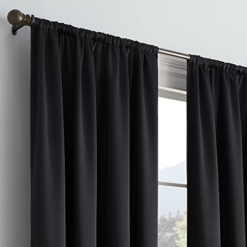 Eclipse Solid Thermapanel Modern Room Darkening Rod Pocket Window Curtain for Bedroom (1 Panel), 54 in x 84 in, Black