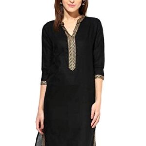 Chichi Indian Women's Embroidered Rayon Kurti Black Top,XXL