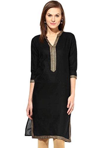 Chichi Indian Women's Embroidered Rayon Kurti Black Top,XXL