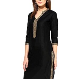 Chichi Indian Women's Embroidered Rayon Kurti Black Top,XXL