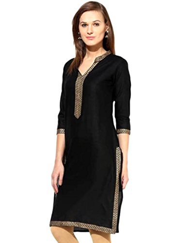 Chichi Indian Women's Embroidered Rayon Kurti Black Top,XXL