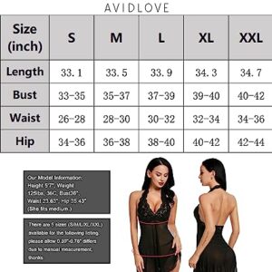 Avidlove Women Halter Lace Babydoll Mesh Sexy Lingerie Set Nightwear, Medium, Black Fba