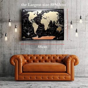 Scratch off map of the World MyMap Black Gold Large Travel map Wall Poster 35x25 Push pin map Includes Pins Tube Flags poster Map Scratch