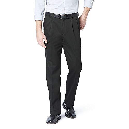 Dockers Men's Classic Fit Easy Khaki Pants-Pleated (Standard and Big & Tall), Black, 36W x 32L