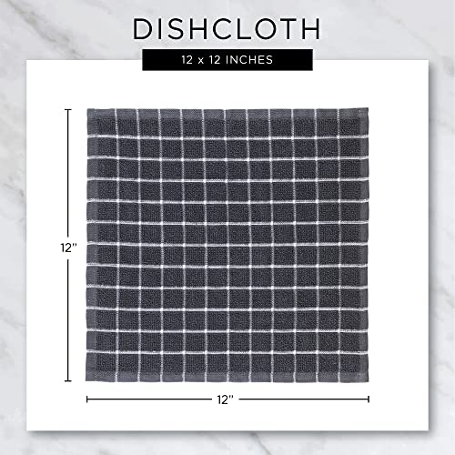 DII Basic Terry Collection Solid Windowpane Dishcloth Set, 12x12, Blue, 6 Piece