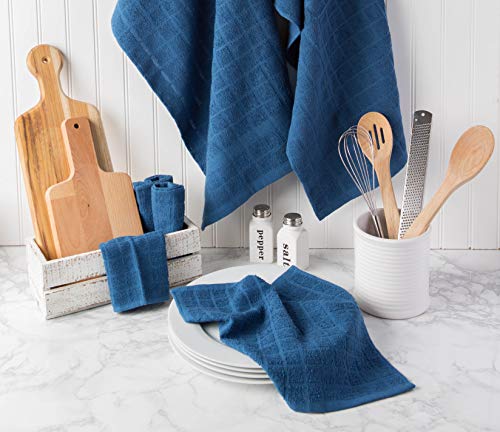 DII Basic Terry Collection Solid Windowpane Dishcloth Set, 12x12, Blue, 6 Piece