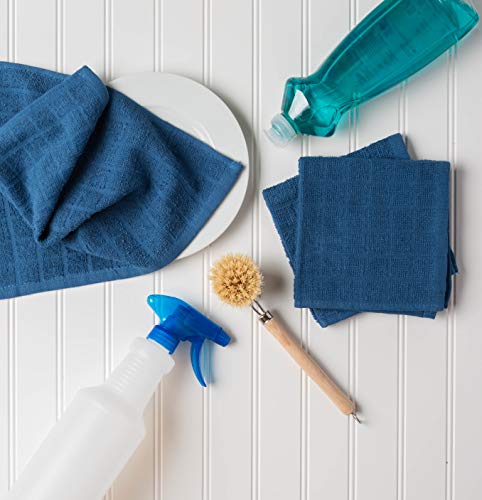 DII Basic Terry Collection Solid Windowpane Dishcloth Set, 12x12, Blue, 6 Piece