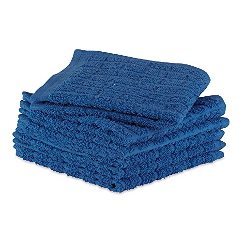 DII Basic Terry Collection Solid Windowpane Dishcloth Set, 12x12, Blue, 6 Piece