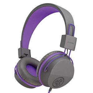 jlab jbuddies studio on-ear kids wired headphones | toddler headphones | kid safe | studio volume safe | volume limiter | folding | adjustable | noise isolation | with mic (graphite/purple)