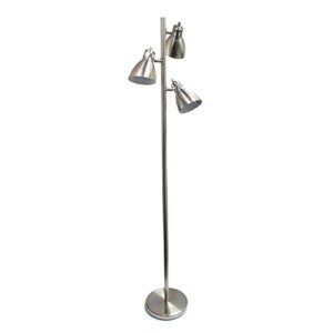 simple designs lf2007-bsn metal 3 light tree floor lamp, brushed nickel