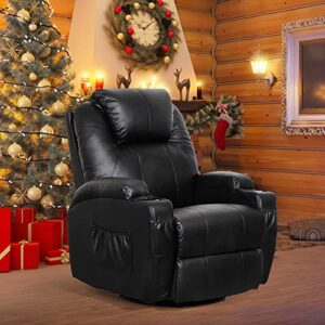 esright massage recliner chair heated composite materials ergonomic lounge 360 degree swivel, 1 chair, black