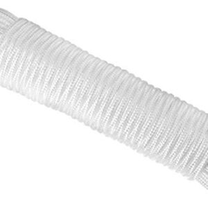 Nylon Rope 1/4 inch by 80 Ft - Use for Flag Pole Rope Replacement, Marine Rope, Hiking, and Camping Rope -Strong Outdoor Rope for Laundry Line, Tie, Pull, Swing, and More - White Rope - RamPro