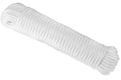 Nylon Rope 1/4 inch by 80 Ft - Use for Flag Pole Rope Replacement, Marine Rope, Hiking, and Camping Rope -Strong Outdoor Rope for Laundry Line, Tie, Pull, Swing, and More - White Rope - RamPro