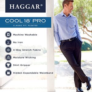 Haggar mens Cool 18 Pro Classic Fit Pleat Front Hidden Expandable Waist With Big & Tall Sizes Casual Pants, Black, 42W x 30L US