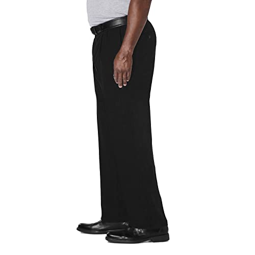 Haggar mens Cool 18 Pro Classic Fit Pleat Front Hidden Expandable Waist With Big & Tall Sizes Casual Pants, Black, 42W x 30L US