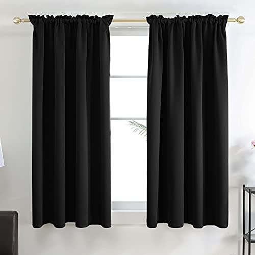 Deconovo Black Blackout Curtains for Bedroom, Rod Pocket Solid Thermal Insulated Window Curtains for Living Room - 2 Panels Set, 42W x 63L Inch, Black