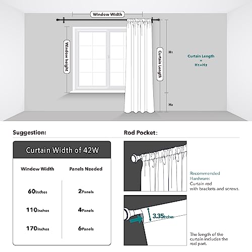 Deconovo Black Blackout Curtains for Bedroom, Rod Pocket Solid Thermal Insulated Window Curtains for Living Room - 2 Panels Set, 42W x 63L Inch, Black