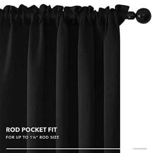 Deconovo Black Blackout Curtains for Bedroom, Rod Pocket Solid Thermal Insulated Window Curtains for Living Room - 2 Panels Set, 42W x 63L Inch, Black