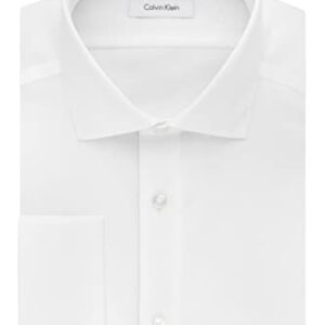 Calvin Klein Men's Dress Shirt Slim Fit Non Iron Herringbone French Cuff, White, 15.5" Neck 34"-35" Sleeve