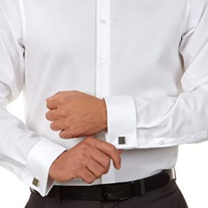 Calvin Klein Men's Dress Shirt Slim Fit Non Iron Herringbone French Cuff, White, 15.5" Neck 34"-35" Sleeve