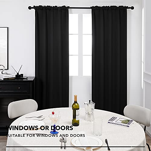 Deconovo Black Blackout Curtains for Bedroom, Rod Pocket Solid Thermal Insulated Window Curtains for Living Room - 2 Panels Set, 42W x 63L Inch, Black