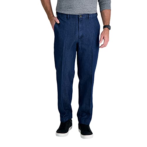 Haggar Men's Casual Classic Fit Denim Trouser Pant-Regular and Big & Tall Sizes, Medium Blue Cla, 40W x 29L