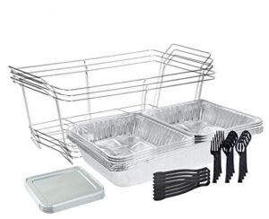 tiger chef chafing dish buffet set disposable - full size disposable wire chafer stand kit - 30-piece catering set for parties includes chafer pans disposable serving utensils