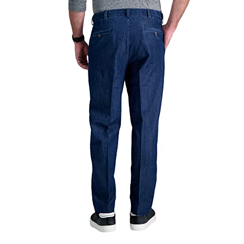 Haggar Men's Casual Classic Fit Denim Trouser Pant-Regular and Big & Tall Sizes, Medium Blue Cla, 34W x 29L