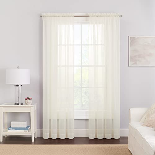 Pairs to Go Victoria Voile Modern Sheer Rod Pocket Window Curtains for Living Room (2 Panels), 59 x 84 in, Ivory