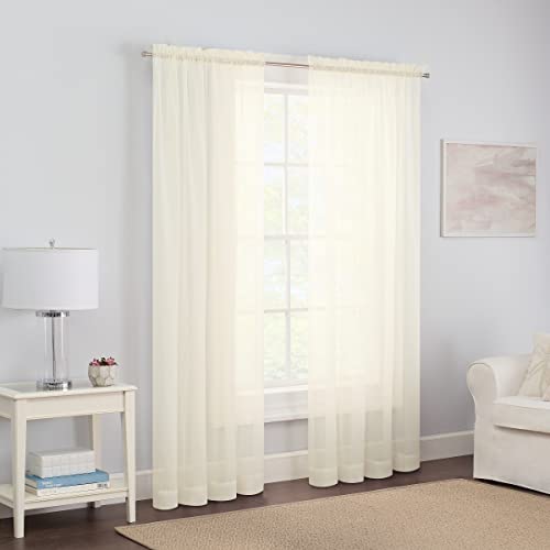 Pairs to Go Victoria Voile Modern Sheer Rod Pocket Window Curtains for Living Room (2 Panels), 59 x 84 in, Ivory