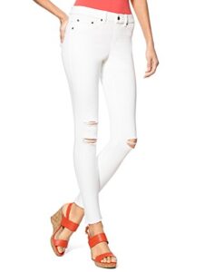 hue womens ripped knee denim leggings, white, large us