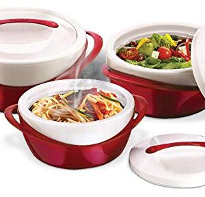 Pinnacle Insulated Casserole Dish with Lid 3 pc. set 2.6/1.25/.6 qt. Elegant Hot Pot Food Warmer/Cooler - Large Thermal Soup/Salad Serving Bowl- Stainless Steel –Best Gift Set for Moms –Holidays Red