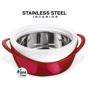 Pinnacle Insulated Casserole Dish with Lid 3 pc. set 2.6/1.25/.6 qt. Elegant Hot Pot Food Warmer/Cooler - Large Thermal Soup/Salad Serving Bowl- Stainless Steel –Best Gift Set for Moms –Holidays Red