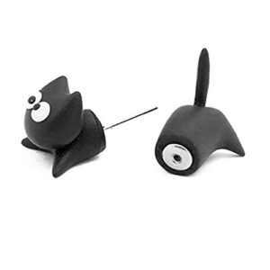 zah pair of 925 silver earring cartoon animal jewerly gift earring for women, men, kids, black flying cat