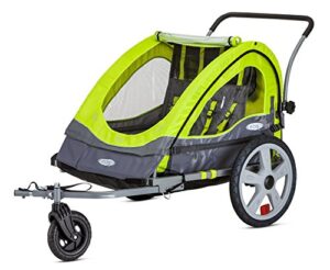 instep quick-n-ez double tow behind bike trailer, converts to stroller/jogger, green