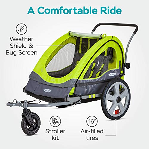 Instep Quick-N-EZ Double Tow Behind Bike Trailer, Converts to Stroller/Jogger, Green