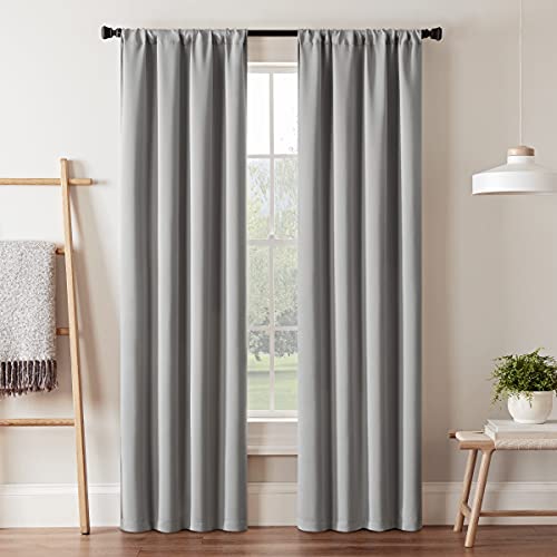 Eclipse Darrell Modern Blackout Thermal Rod Pocket Window Curtains for Bedroom or Living Room (Single Panel), 37 in x 84 in, Gray