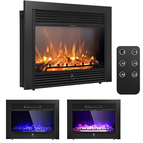 Giantex Wall Fireplace Electric with Remote Control, 28.5" Electric Fireplace Insert Recessed Mounted with 3 Color Adjustable Flames, 2 Modes Heat, 8 H Timer, 5 Brightness Settings, 750/1500W Heater