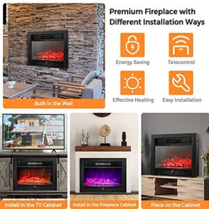 Giantex Wall Fireplace Electric with Remote Control, 28.5" Electric Fireplace Insert Recessed Mounted with 3 Color Adjustable Flames, 2 Modes Heat, 8 H Timer, 5 Brightness Settings, 750/1500W Heater