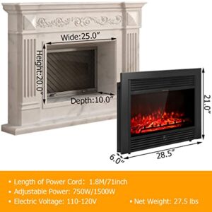 Giantex Wall Fireplace Electric with Remote Control, 28.5" Electric Fireplace Insert Recessed Mounted with 3 Color Adjustable Flames, 2 Modes Heat, 8 H Timer, 5 Brightness Settings, 750/1500W Heater