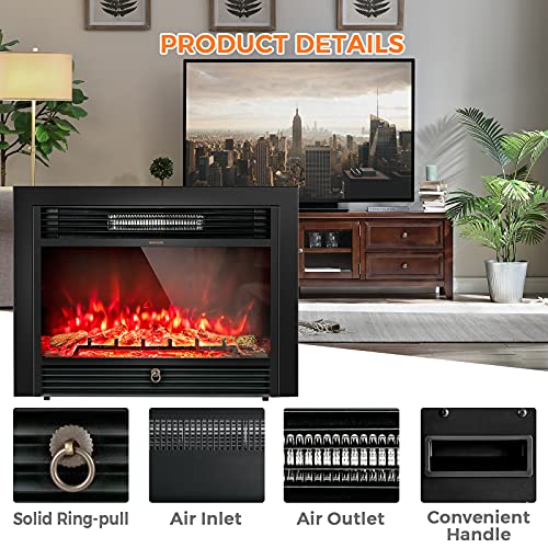 Giantex Wall Fireplace Electric with Remote Control, 28.5" Electric Fireplace Insert Recessed Mounted with 3 Color Adjustable Flames, 2 Modes Heat, 8 H Timer, 5 Brightness Settings, 750/1500W Heater