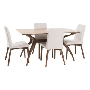 christopher knight home orrin curved leg rectangular dining set, 5-pcs set, natural walnut / light beige